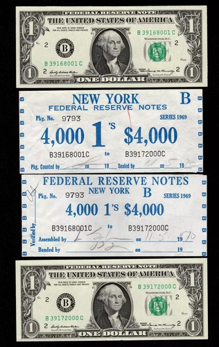 $1 1969 BEP Currency Label Set : First + Last Note with BEP Brick Label ...