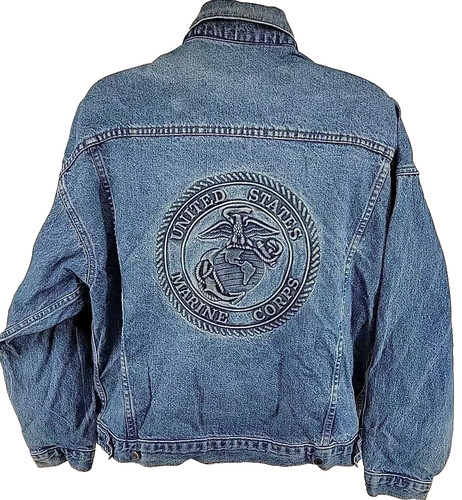 U.S. Marine Corps Embossed Logo Trucker Style Denim Jacket XL Made In ...