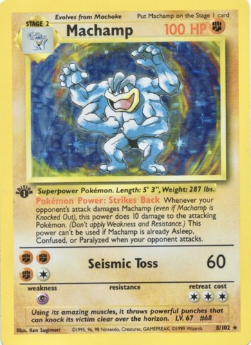 Machamp - 8/102 - Pokemon Holo 1st Edition (With Shadow) Promo Card NM ...