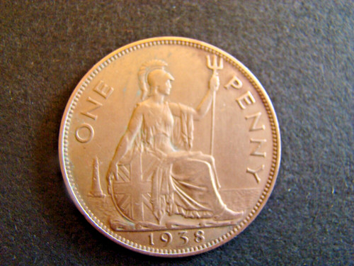 1938 Georgivs VI, G BR, OMN REX, FIDEI, Great Britain, Large One Penny ...