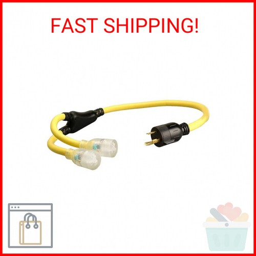 Coleman Cable 01915 3-Feet Generator Power Cord Adapter, 10/3 Splitter ...