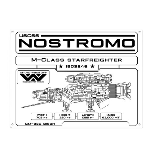 Alien Nostromo Specifications Data Plate White Aluminum Sign | eBay