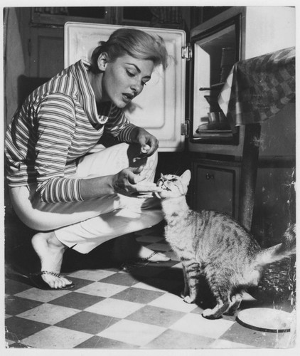 German Actress Elga Andersen & Cat Picture Photo Print 6"x8" | eBay