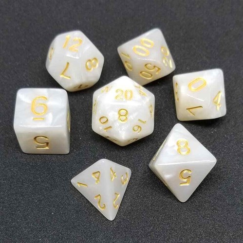 White Pearl Dice Set 7 Dice Set RPG Polyhedral DND Dungeons Dragons ...