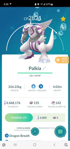 Pokemon Level 40 Palkia With 2nd Move VERY RARE/POWERFUL GO | eBay