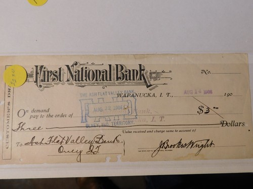 Vintage, Bank Check, 1906, First National Bank., Wapanucka Ind. Ter. | eBay