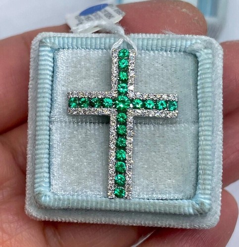 2Ct Round Cut Lab-Created Emerald Cross Pendant 14K White Gold Plated ...