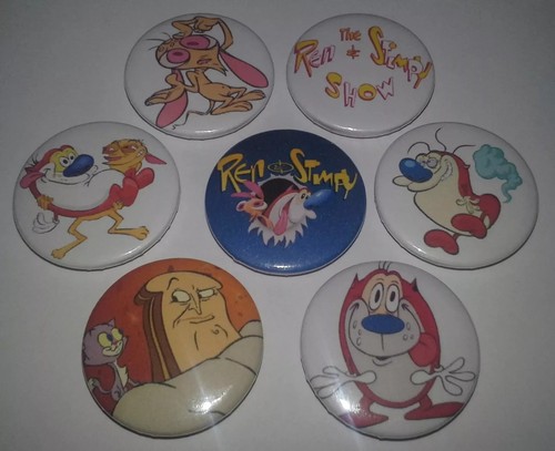 7 Ren and Stimpy Button / Pin Badges 25mm/1 inch glossy High Quality ...