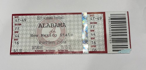 Alabama Football Vs New Mexico State Ticket Stub. 11/13/2021 | eBay