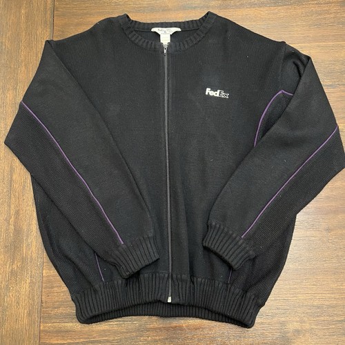Fedex Full Zip Black Purple Tube Men's Cardigan Sweater Size 2 XL XXL ...