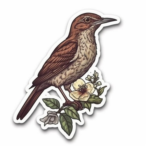Georgia Brown Thrasher bird Cherokee Rose flower Vinyl Decal Sticker ...
