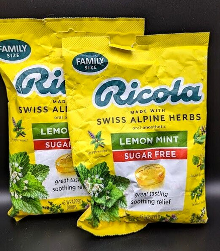 Ricola Family Sized Sugar Free Cough Drops Lemon Mint 45 Count 2 Bags ...