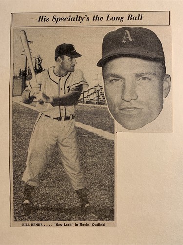 Bill Renna Philadelphia A’s Athletics 1954 Sporting News Baseball 8X6 ...
