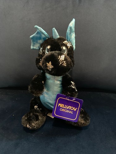 Kellytoy Blue and Black - Silver Star - Dragon Plushie 14" - Stuffed ...
