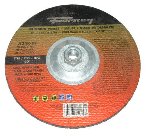 Forney 8 x 1/4 x 5/8-11 Grinding Wheel for Metal T27 Fits Angle Grinder ...