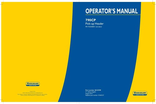 NEW HOLLAND 790CP PICK-UP HEADER OPERATOR`S MANUAL | eBay