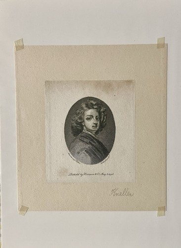 1 oval miniature portrait of Sir Godfrey Kneller engraved by P ...
