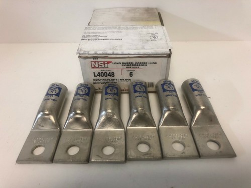 BOX OF 6 NEW! NSI 400MCM 1/2" BOLT LONG BARREL COPPER COMPRESSION LUGS ...