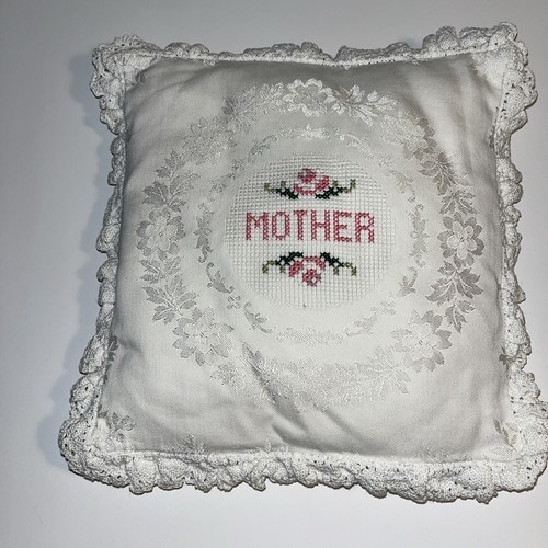 Small Vintage Cross Stitch Decorative Throw Pillow Mother Flowers Lace ...