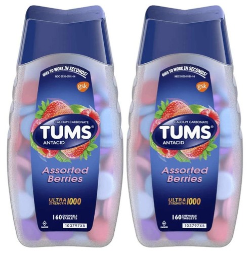 Tums Ultra Strength 1000 Assorted Berries Antacid, 160 Tablets (2 Pack ...