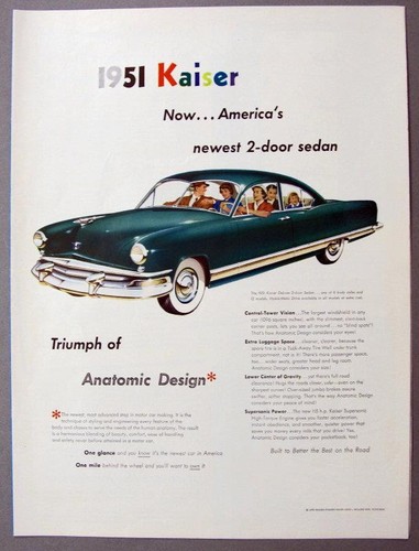 10X14 Original 1951 Kaiser De Luxe 2 Door Sedan Ad TRIUMPH OF ANATOMIC ...