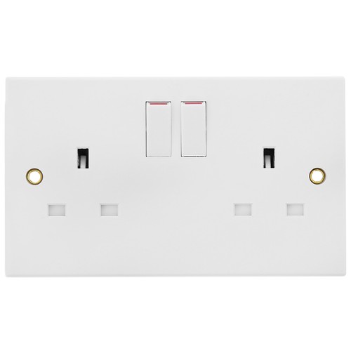 13 Amp Switched Double Two Gang Flush Plug Socket White Plastic UK Wall ...