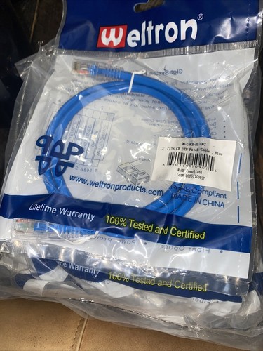 Set of 10 Weltron Cat 6 Pat Cable 90-C6CB-BL-003 Blue 3FT Clear Boot ...