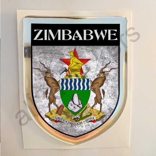 Zimbabwe Sticker Coat of Arms Resin Domed Stickers Adhesive Flag Grunge ...