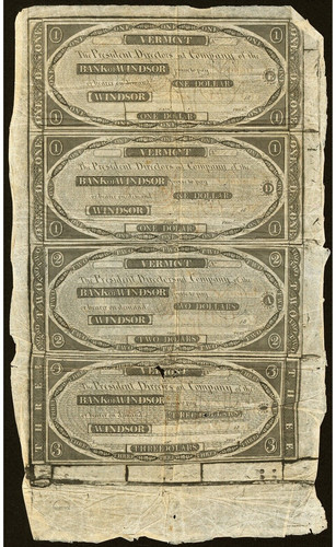 $1-$1-$2-$3 18__ Windsor Vermont VT Obsolete Currency Uncut Bank Sheet ...