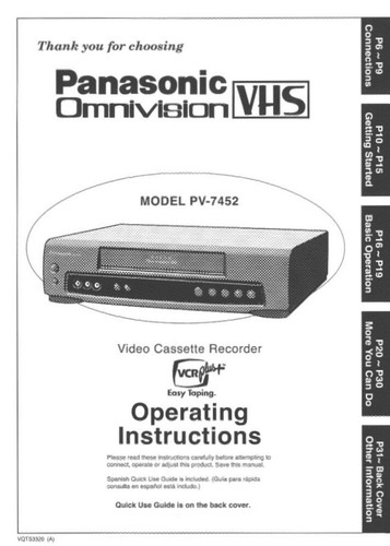 Panasonic PV-7452 VCR Owners Instruction Manual | eBay