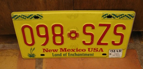 E10 - NEW MEXICO YELLOW ZIA SOUTHWEST LICENSE PLATE 098 SZS, Used ...