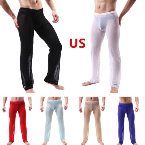 Men's Mesh Sheer Pajama Pants Nightwear Long Johns Trousers Sleepwear ...