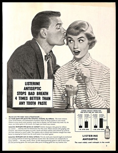 1956 Listerine Antiseptic Vintage PRINT AD Bad Breath Mouthwash Oral ...