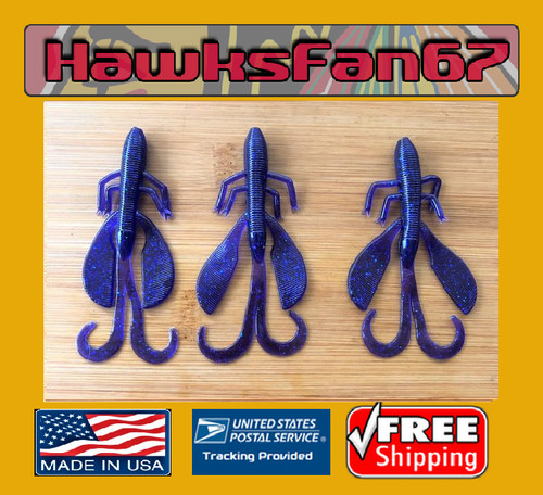 25 PURPLE CAMO 4" V&M BABY SWAMP HOGS BASS CREATURE FLIPPIN BAIT FREE ...