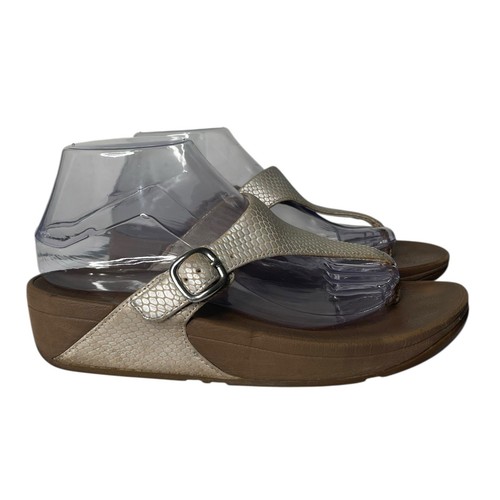 FitFlop Lulu Sandals US 8 Metallic G Flip Flop Faux Snake Skin Thong Wobble