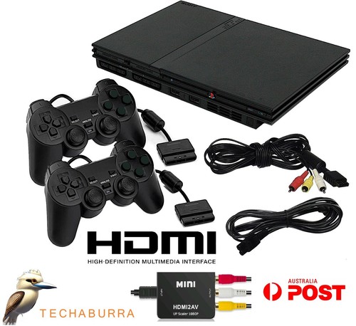 Sony PlayStation 2 Slim Console 2 x Controllers - MemCard - *HDMI* PS2 ...