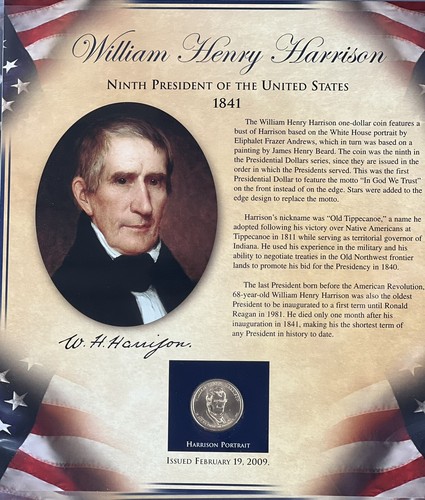 William H Harrison Information Card W/Uncirculated Dollar Coin And 2 ...