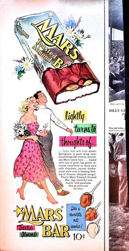 Original Vintage Mars Bar Ad: Chocolate, lightly turns to thoughts of ...