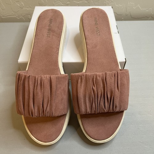 Nine West Dusty Pink/Rose Suede Flat Slides Sandals 9M Ruched | eBay