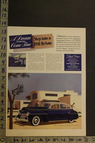 1941 DESOTO DELUXE SEDAN FLUID DRIVE CHRYLSLER DETROIT CAR AUTO AD UA71 ...