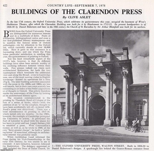 BUILDINGS OF THE CLARENDON PRESS. SEVERAL PICTURES AND ACCOMPANYING ...