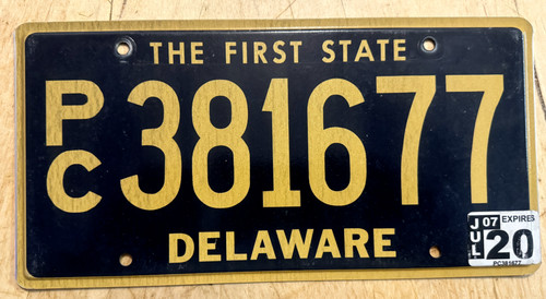 2020 DELAWARE PASSENGER PLEASURE COMMERCIAL LICENSE PLATE " 381677 " DE ...