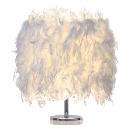 Feather Shade Table Lamp Metal Vintage Elegant Bedside Decor Desk Night ...