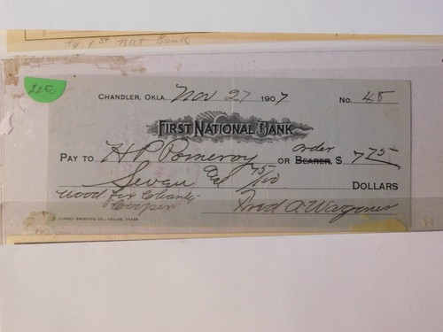 Vintage, Bank Check, 1907, The First National Bank, Chandler, Okla. | eBay