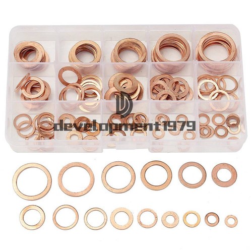 150Pcs 15 Size Assorted Solid Copper Crush Washers Seal Flat Oil Brake ...