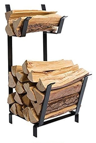 2-Tier Firewood/Kindling Indoor Metal Rack Fireplace Wood Log Holder ...