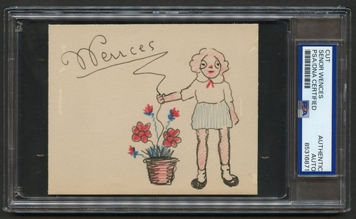 Señor Wences d1999 signed sketch 3.5x4 cut Ventriloquist & Comedian PSA ...