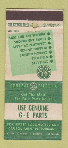 Matchbook Cover - GE General Electric Parts 30 Stick | eBay
