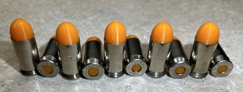 45ACP DUMMY ROUNDS SET OF 10 NICKEL WITH BRIGHT ORANGE PRIMER /“BULLET ...