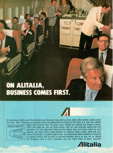 Alitalia Airlines Company Airline Advertising 1 Page 1982 Business ...